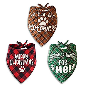 3 Pack Thanksgiving and Christmas Bandana Set, Holiday Buffalo Fall and Winter Bib for Large Medium Small Puppies Pets