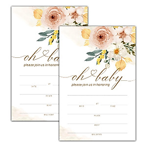 Baby Shower Invitations and Envelopes, Floral Baby Shower Invitations, Blush Powder Floral Baby Shower Gender Reveal Party Supplies 25 Cards With Envelopes -(015bbyaoqing)