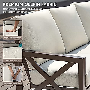 NATURAL EXPRESSIONS 6 Pieces Patio Furniture Sets, Metal Outdoor Sectional Furniture L-Shape Patio Conversation Set with Coffee Table,Large Waterproof Cover, 6.5" Thick Soft Removable Olefin Cushions