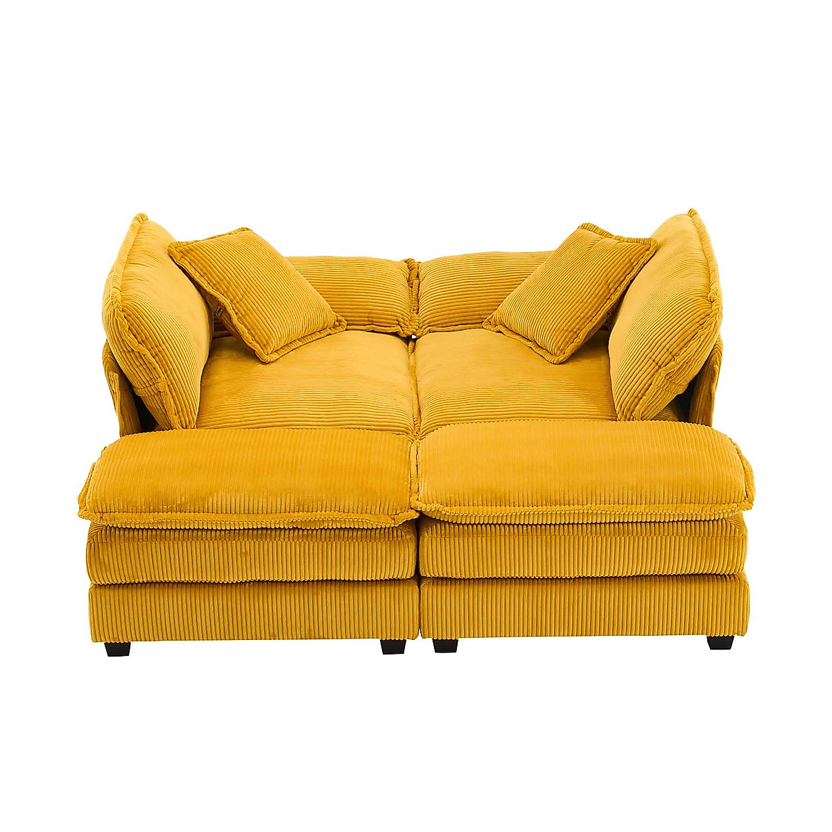 Chaise Longue Indoor with Movable Ottoman, 84.6" Modern Corduroy Loveseat Lounge Sofa Chair with Deep Seat, Upholstered L Shaped Modular Sectional Sofa Couches for Living Room, Apartment, Yellow