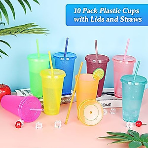 Reusable Cups with Lids and Straws,Glitter Disposable Cups,Tumblers Plastic Iced Coffee Travel Mug Cup for Party Juice Parties Flamingo,Birthday Christmas Party,for Kids Friends Gifts,24 Oz,10 Color