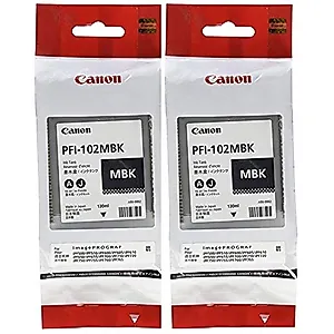 Original Canon 2 x PFI-102MBK Pigment Matte Black Ink Tank for the imagePROGRAF iPF500/600/700 Inkjet Printers, 130 ml.+ InkSAVER MicroFiber LCD Screen Cleaning Cloth