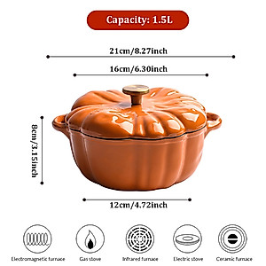 Kalastussaari Pumpkin Dutch Oven Pot with Lid & Handle 1.5L Non-Stick Enamel Pumpkin Dutch Oven Even Heating Universal Kitchen Pumpkin Pot for Stew Pumpkin Pot