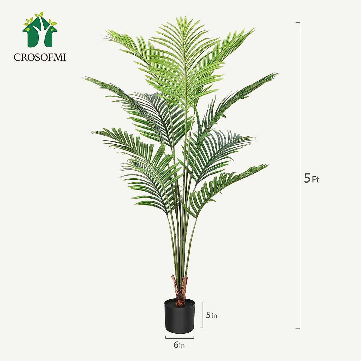 CROSOFMI Artificial Areca Palm Tree 5 Feet Fake Tropical Palm Plant,Perfect Faux Dypsis Lutescens Plants in Pot for Indoor Outdoor Home Office Garden Modern Decoration Housewarming Gift，2Pack