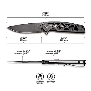 CIVIVI Perf Frame Lock Pocket Knife, Flipper Knife with 3.12" Nitro-V Drop Point Blade, Skeletonized Stainless Steel Handle C20006-B (Black)