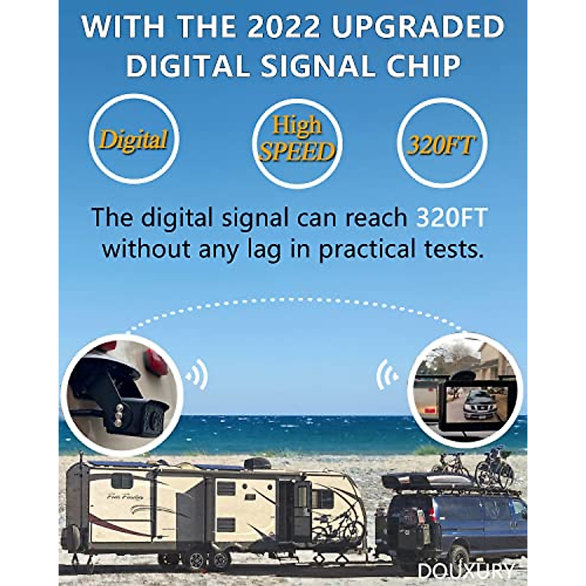 FHD 1080P 2 Digital RV Wireless Backup Camera System for RVs Trailers Trucks Motorhomes 5th Wheels 4CH 7'' Monitor Highway Monitoring System IP69K Waterproof Super Night Vision Strong Signal