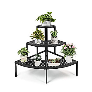 3-Tier Metal Plant Stand Indoor - Tiered Outdoor Plant Holder for Flower Pot Display, Garden Ladder Shelf Flower Step Mofesun (Quarter Round)