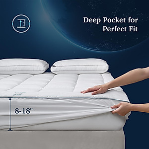 Sleep Climate Temperature Regulating Pillow Top Mattress Topper Featuring with 37.5® Technology Queen - 300 Thread Count Cotton Blend Cover Quilted Fitted Mattress Protector with 8-18" Deep Pocket
