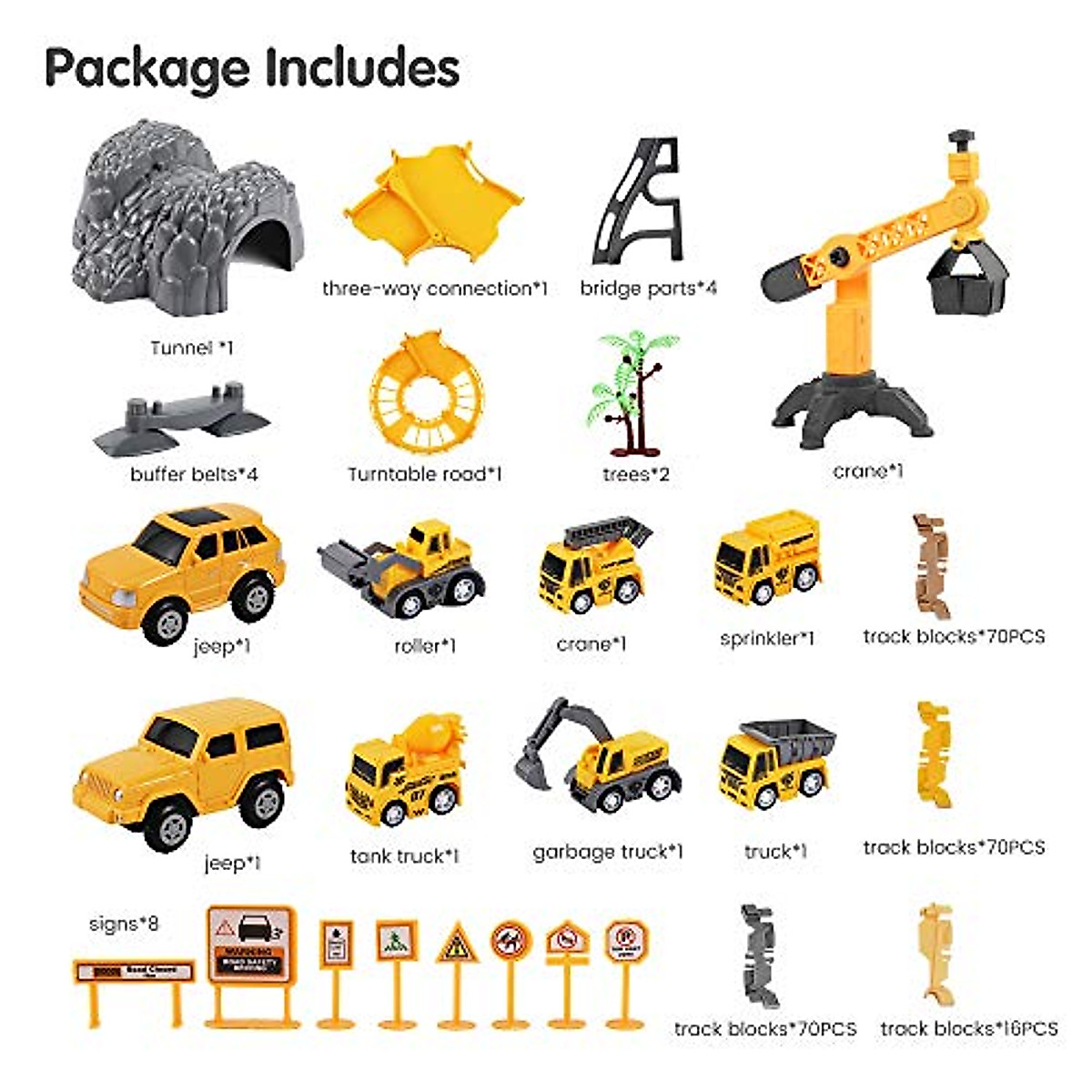 TUMAMA 258pcs Construction Race Track Vehicle Toys for Boys and Girls with 2 Electric Cars,STEM Building Bendable Race Cars Trucks Track Sets for Toddlers 3 4 5 6 Years Old