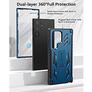 FNTCASE for Samsung Galaxy S23-Ultra Case: Military Grade Drop Proof Protection Mobile Cover with Kickstand | Matte Textured Rugged Shockproof TPU | Protective Sturdy Phone Case - Blue