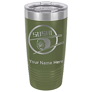 LaserGram 20oz Vacuum Insulated Tumbler Mug, Sushi, Personalized Engraving Included (Camo Green)
