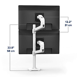 Ergotron – LX Vertical Stacking Dual Monitor Arm, VESA Desk Mount – for 2 Monitors Up to 40 Inches, 7 to 22 lbs Each – Tall Pole, White