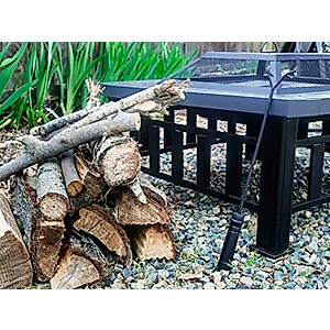 Yardom 34 inch Outdoor Fire Pits BBQ Square Firepit Table Backyard Patio Garden Stove Wood Burning Fireplace with Grill, Spark Screen Cover, Poker, Rain Cover