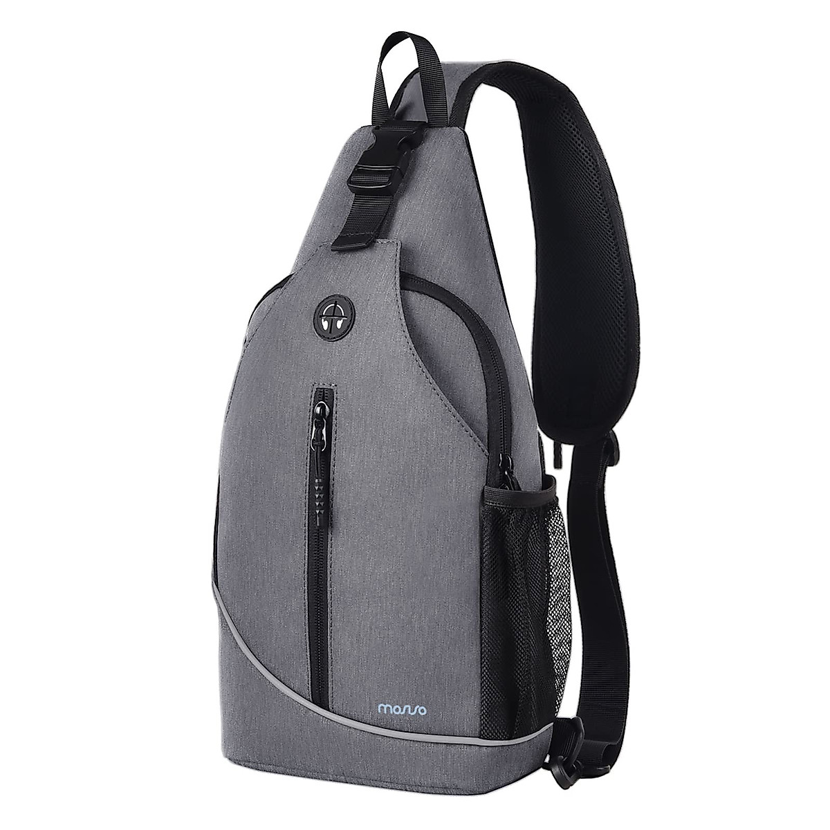 MOSISO Sling Backpack, Crossbody Shoulder Chest Bag Travel Hiking Daypack with Vertical Zipper Pocket&Reflective Strip, Grey