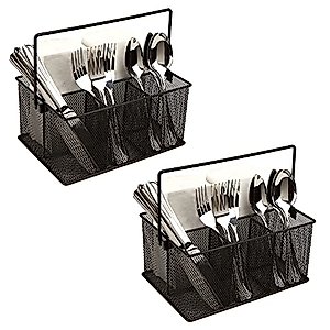 Mind Reader Storage Basket Organizer, Utensil Holder, Forks, Spoons, Knives, Napkins, Perfect for Desk Supplies, Pencil, Pens, Staples - 2 Pack, Black