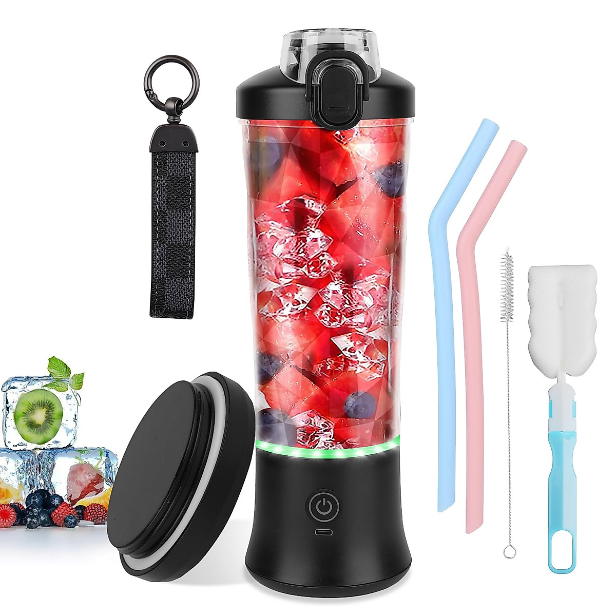 Portable Blender, 21Oz/600ML Mini Personal Juicer for Shakes and Smoothies, USB Rechargeable Juicer Mixer Blender With 6 Blades, Multi-Function Juice Cup for Home Office Gym Sports and Travel (Black)