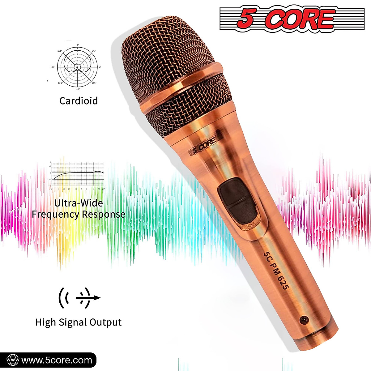 5 CORE Karaoke Microphone Dynamic Vocal Handheld Mic Cardioid Unidirectional Microfono w On and Off Switch Includes XLR Audio Cable for Singing Public Speaking & Parties PM 625