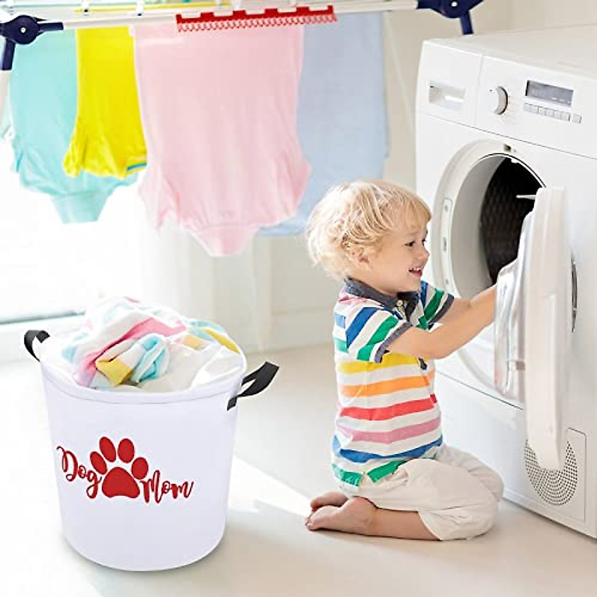 Dog Mom Large Laundry Basket Hamper Bag Washing with Handles for College Dorm Portable