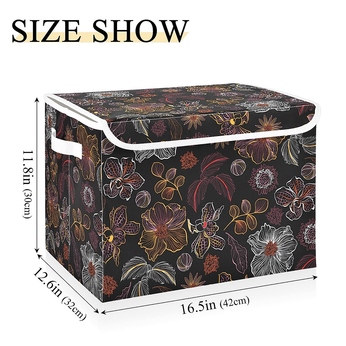 NFMILI Storage Bins (Elegant Flowers) with Lid And Handles, Foldable Storage Basket Large Capacity Household Cube for Organizing Cloth Toys Books 16.5×12.6×11.8 IN