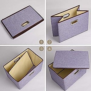 UUJOLY Large Foldable Storage Bins with Lids, Cube Collapsible Nursery Storage Box for Bedroom, Wardrobe, Shelf, Office (purple)