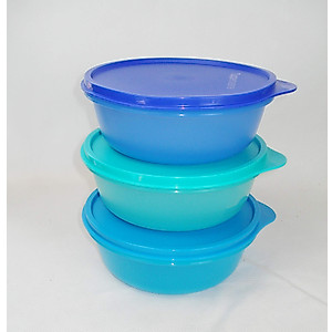 Tupperware Fridge Storage Bowls with airtight lid Blue 3X 2.5 Cup / 600 ml