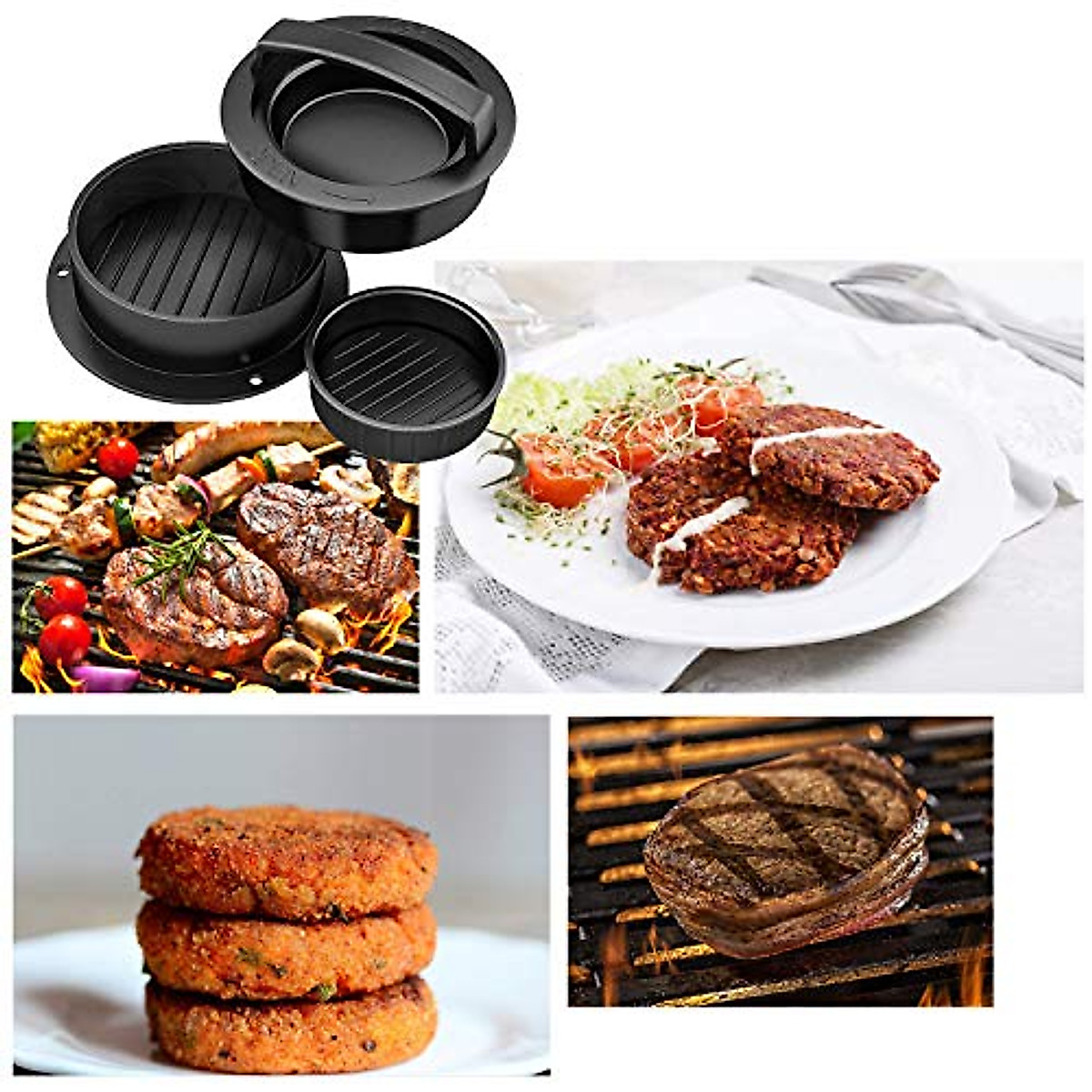 Proigtz Burger Press Patty Maker, Non-Stick Hamburger Patty Maker, 3 in1 Burger Press, Smash Burger Press Suitable for Beef Veggie Bur BBQ Grill BPA Free Dishwasher Safe