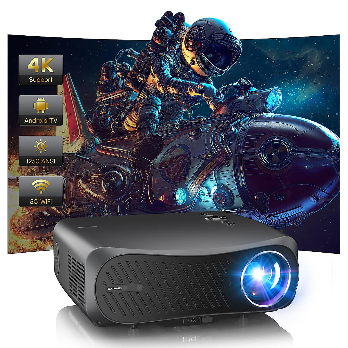 Full HD Projector with WiFi and Bluetooth,10000LM Native 1080P 5G Wireless Projector,200” Smart Movie Projector,Support 4K Zoom Phone Synchronization,Compatible w/ Laptop PC DVD Player TV Stick HDMI