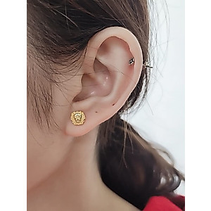 OIDIMS Lion Stud Cartilage Earrings for Women Men Screw Black Small 925 Sterling Silver Punk Animal Crown Personalized Punk Tiny Animal Helix Tragus Dainty 18g Body Piercing Barbell Jewelry Gift Xmas