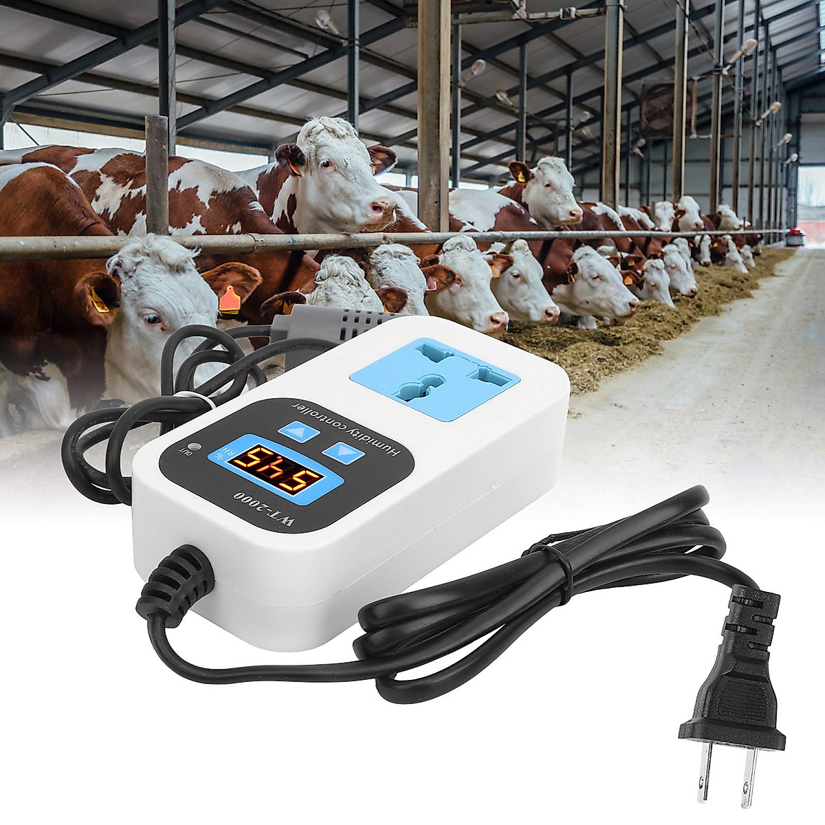 Digital Humidity Controller WT‑2000 110‑220V 0%~99%RH with Humidity Sensor Humidify Dehumidification Switch Socket 0.1%RH Accuracy(US Plug)