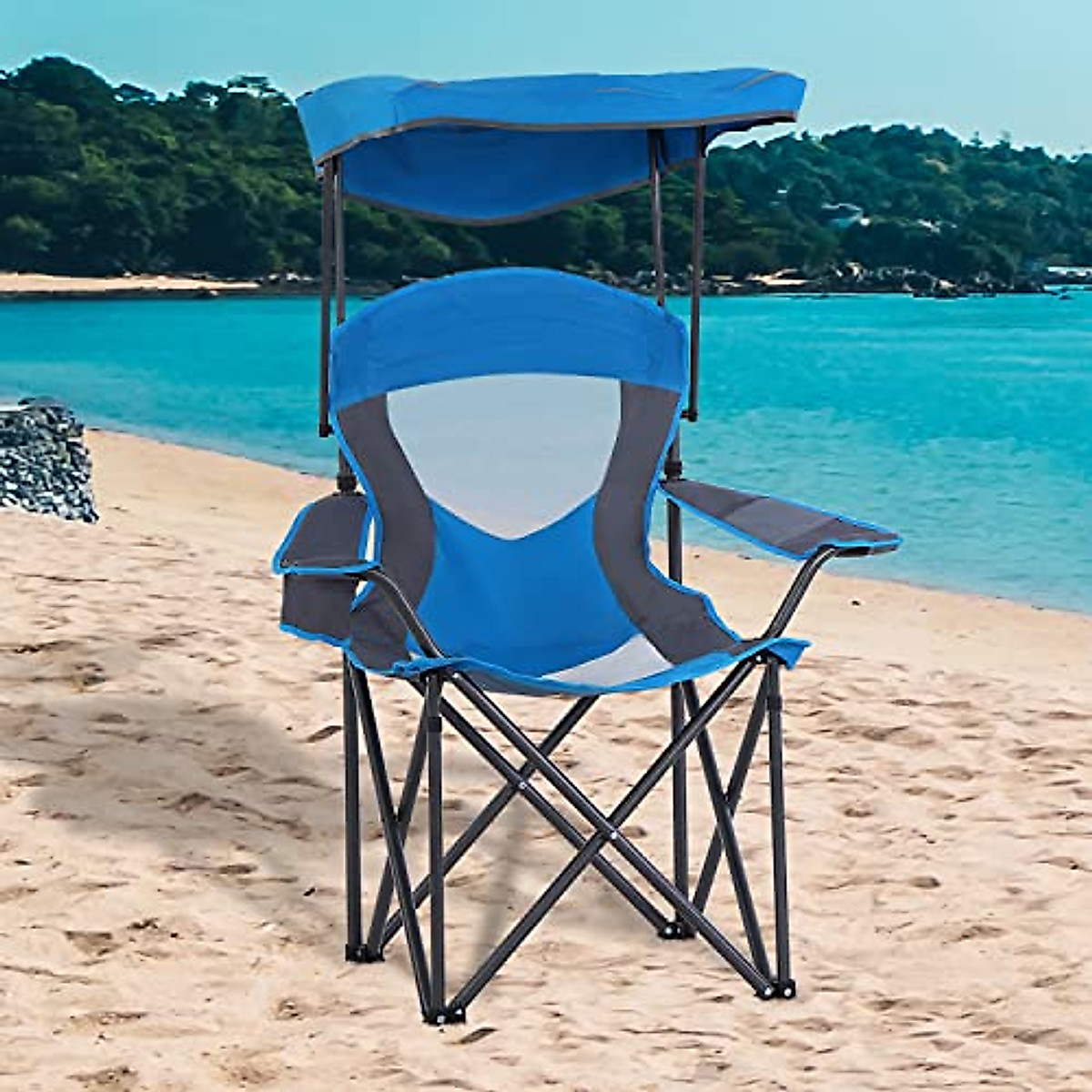 LET'S CAMP Camp Chair with Shade Canopy Folding Camping Chair with Cup Holder and Carry Bag for Outdoor Camping Hiking Beach, Heavy Duty 350 LBS