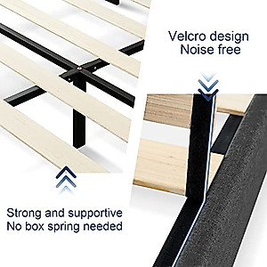 Molblly Full Size Bed Frame Upholstered Platform with Headboard, Strong Frame and Wooden Slats Support, Linen Fabric Wrap, Non-Slip and Noise-Free,No Box Spring, Easy Assembly, Dark Grey