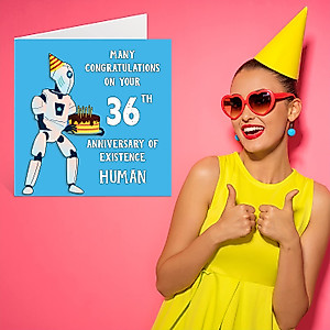 Funny 36th Birthday Cards for Men Woman - Robot Droid - Happy Birthday Card for Dad Mom Son Daughter Brother Sister Uncle Aunt Cousin, 5.7 x 5.7 Inch Joke Humor Greeting Cards