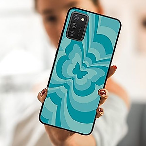 zaztify Phone Case for Samsung Galaxy A04, Cyan Butterfly Swirl Incline Coffee Latte Valentine Color Block Shockproof Protective Anti-Slip Thin Soft Cover Shell