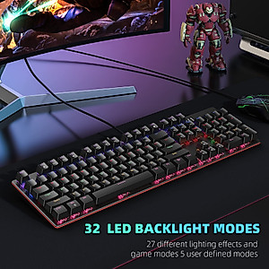 Xooec AK33-Pro Mechanical Gaming Keyboard RGB LED Rainbow Backlit Wired Keyboard with Blue Switch 100% Anti-Ghosting Keyboards for Windows Gaming PC/MAC