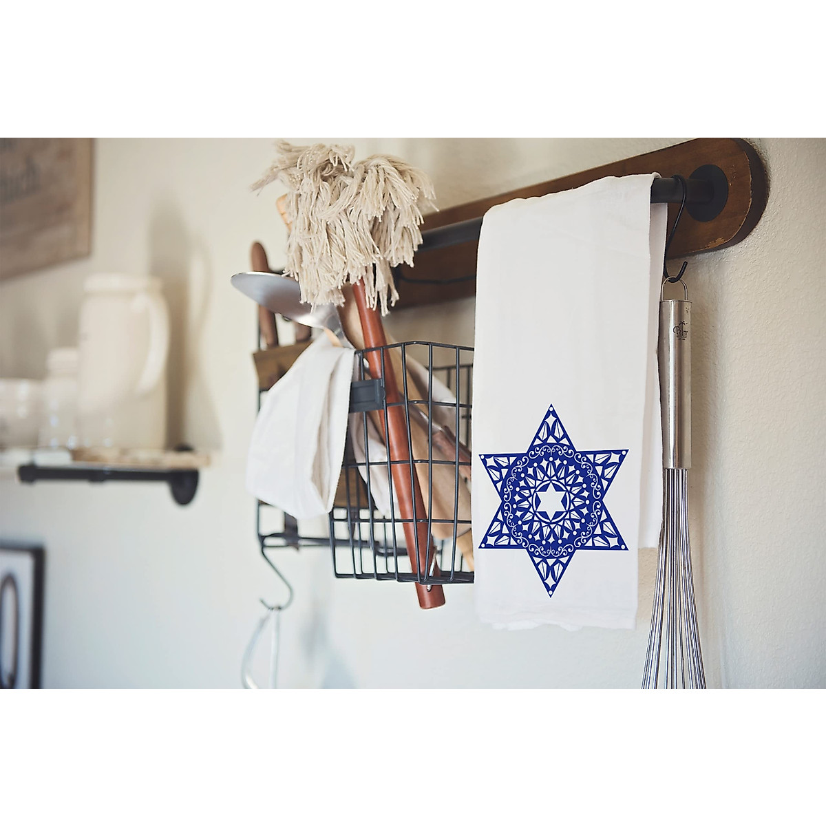 Blue Star of David Jewish Kitchen and Bathroom Hand Towel, Handmade Blue Kitchen Towel for Hostess and Holiday Gifts (Blue Star)