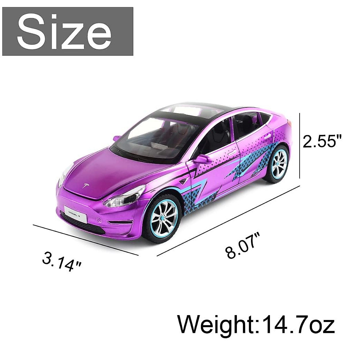 1:32 Scale Model 3 Alloy Car Model Diecast Toy Vehicles for Kids, Tesla car Model，Pull Back Alloy Car with Lights and Music,Mini Vehicles Toys for Kids Gift ，Children Birthday Gift (Black)