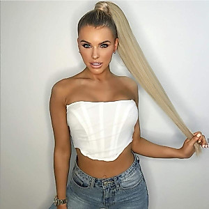 YIBANG 30inch Long Straight Drawstring Ponytail Synthetic High Puff Ponytail Hair Pieces With Comb Clip in Straight Ombre Blond Ponytail Clip in Hair Extensions Smooth &Soft(MT27/613)…