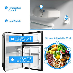 Clarfey Mini Refrigerator with Freezer, 2 Door 3.2 Cu.Ft Black Small Fridge, Compact Refrigerator with Adjustable Removable Glass Shelves, Thermostat Control for Apartment/Office/Dorm