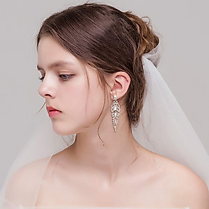 BriLove Wedding Bridal Dangle Earrings for Women Crystal Cluster Teardrop Earrings Clear Silver-Tone