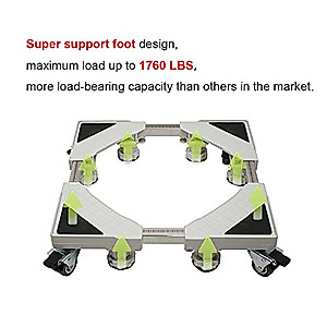XINLAN Fridge Stand Mobile Base With 4 Locking Pair Wheels And 8 Oversized Strong Feet For Washer Dryer,Washing Machine Pedestal, Refrigerator Stand, Adjustable Square Base, Moving Roller (White)