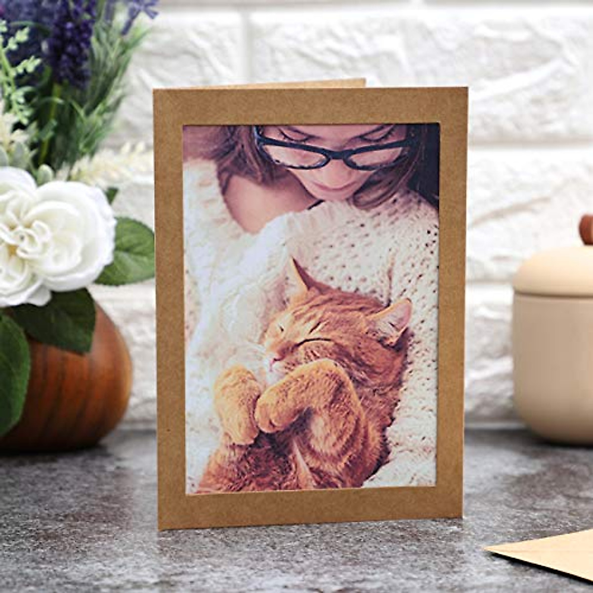 36 Pack Brown Kraft Paper Photo Insert Cards with Envelopes for 4x6 Inch Photos (5.5x7.75 in)