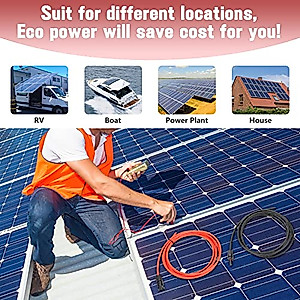 PRECIHW Solar Panel Extension Cable, 10AWG (6mm²) Solar Extension Cable Wire (10FT Red + 10FT Black), PV Extension Cable Wire