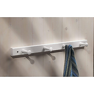 iDesign Wooden Wall Mount 4-Peg Coat Rack for Hanging Jackets, Leashes, Purses, Hats, Scarves, Bags in Mudroom, Kitchen, Office, 21.5" x 1.6" x 3.1", White