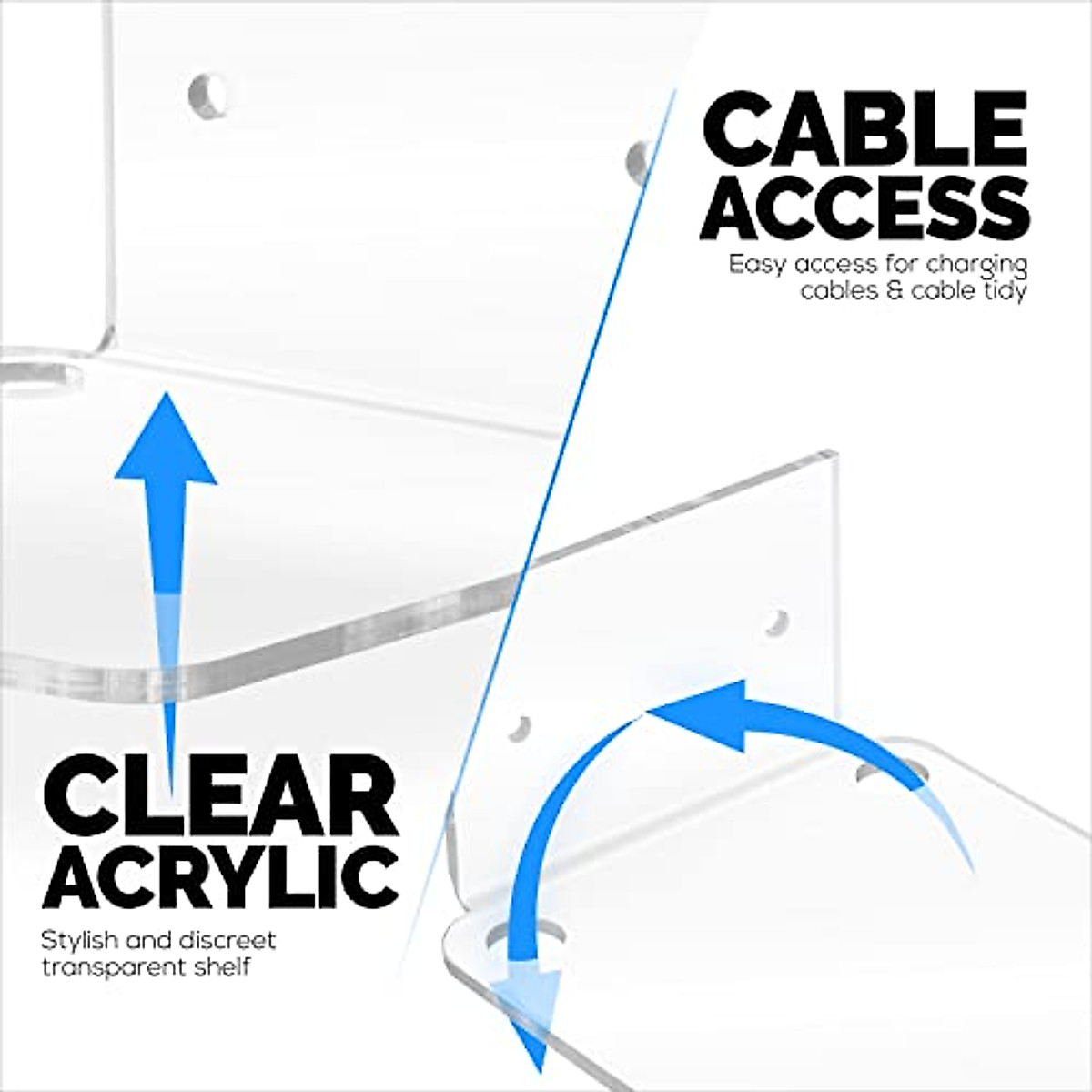 BRAINWAVZ 4.5” Small Floating Shelf, Adhesive & Screw in, for Speakers, Routers, Decor, Plants, Cameras, Photos, Kitchen, Toilet, Cable Box & More, Universal Holder (Clear)