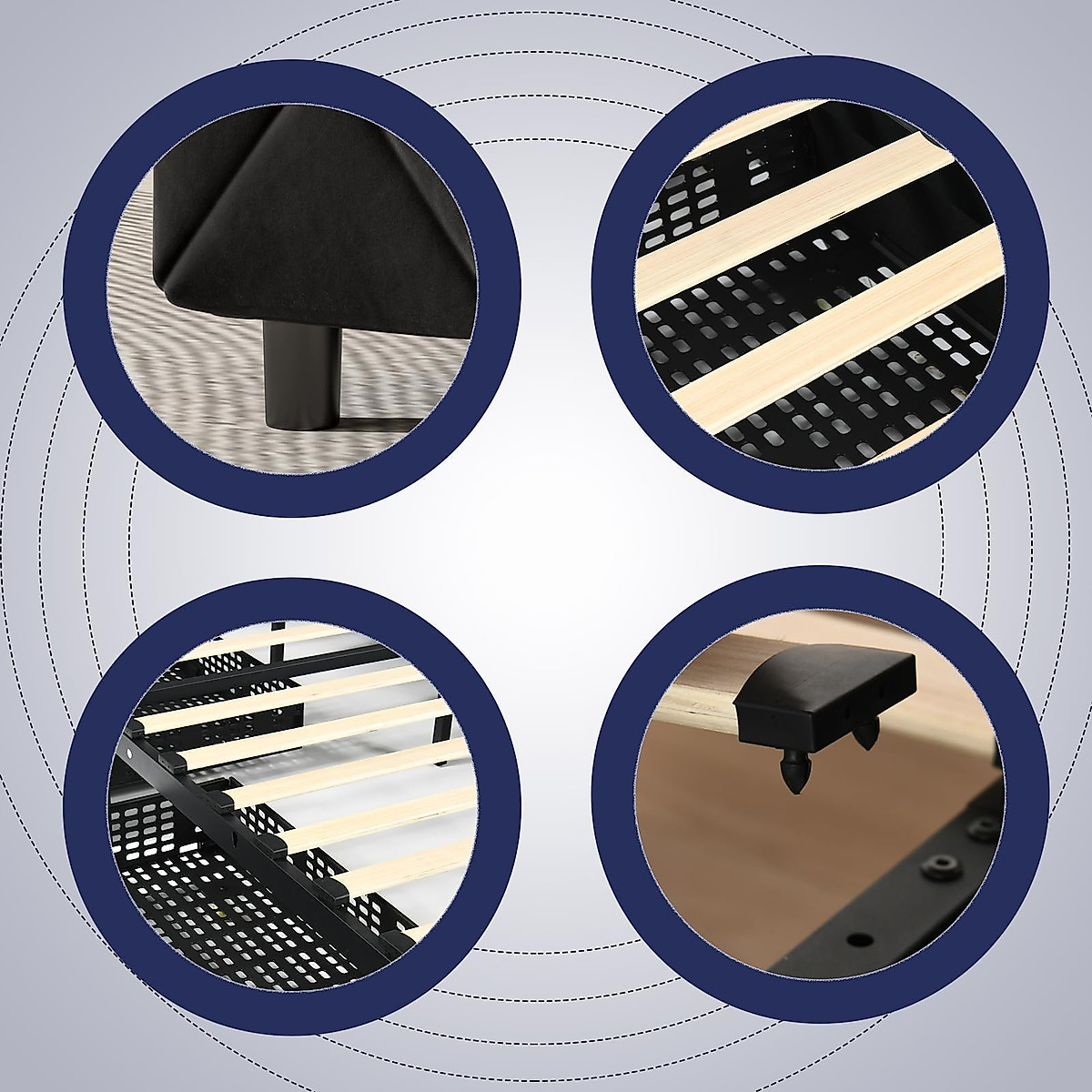 HOMBCK Queen Bed Frame with 4 Storage Drawers,Upholstered Bed Frame with Diamond Headboard and Footboard, Black Velvet Bed Frame with Wingback, Solid Wood Slats, Black