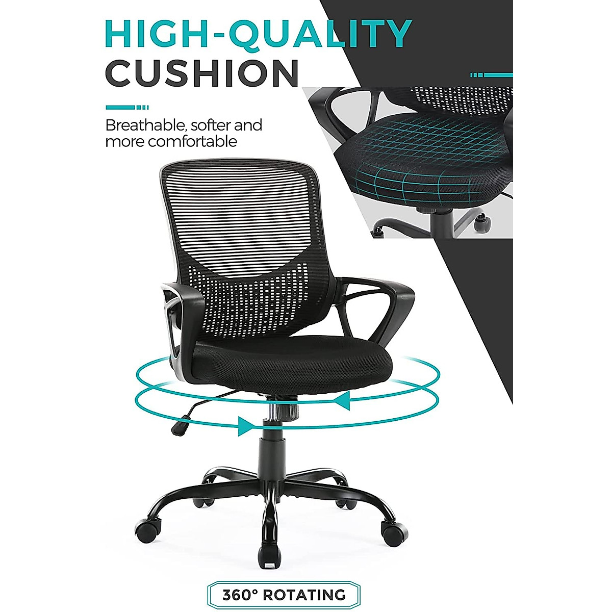 Office Chair Ergonomic Computer Chair Mesh Back Desk Chair Mid Back Task Chair with Armrests/Height Adjustable for Home Office Gaming