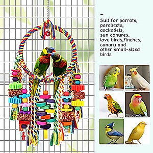 Bird Toys Bird Rope Ring Swing Perch with Corn Cob Cardboard Bagels Wooden Blocks Chewing Toys for Parakeets,Cockatiels,Conure,Lovebirds,Finches and Other Small-Sized Birds