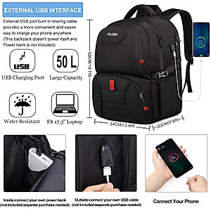 Extra Large Backpack for Men 50L,Insulated Cooler Lunch Box Backpack,17inch Travel Laptop Backpack with USB Charging Port,Water Resistant Big Capacity Computer Bag Work College School Bookbags,Black