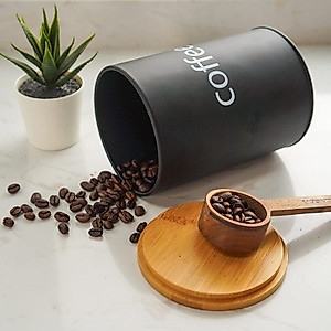 SOTECH Metal Food Storage Jar Farmhouse Coffee Canisters with Bamboo Lids,Black Kitchen Canisters Set of 3 Decorative Canisters for Kitchen Counter,Home Decor,Sugar Coffee and Tea Container Set