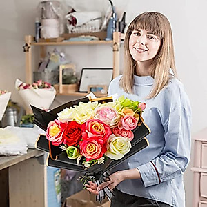 Mimorou 60 Pcs Pure Color Gold Edge Flower Wrapping Paper Waterproof Translucent Bouquet Packaging Paper Florist Bouquet Supplies for Valentine's Day Wedding DIY Crafts Gift (Black)